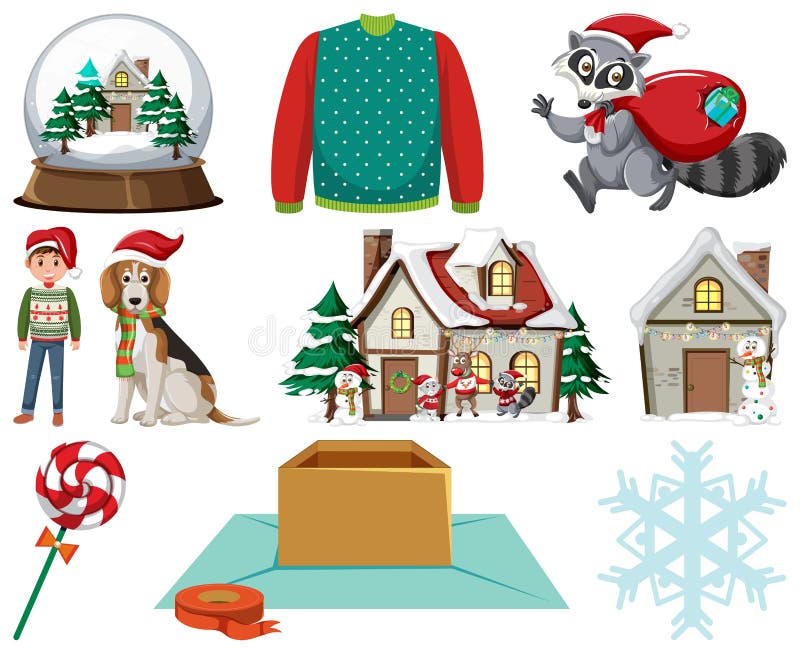 Christmas Characters and Elements Set Stock Vector - Illustration of ...