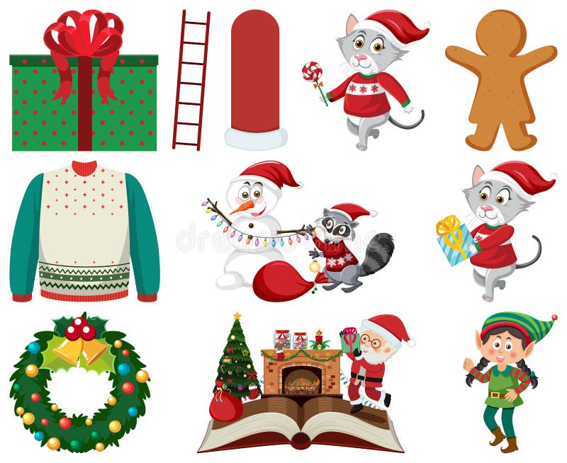 Christmas Characters and Elements Set Stock Vector - Illustration of ...