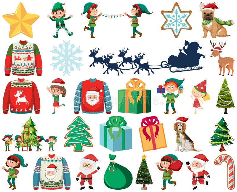 Christmas Characters and Elements Set Stock Vector - Illustration of ...