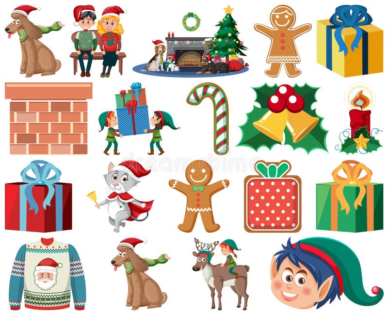 Christmas Characters and Elements Set Stock Vector - Illustration of ...