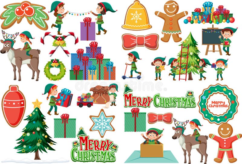 Christmas Characters and Elements Set Stock Vector - Illustration of ...