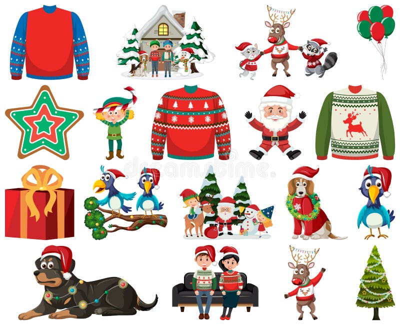 Christmas Characters and Elements Set Stock Vector - Illustration of ...
