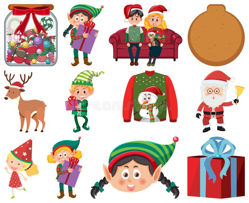 Christmas Characters and Elements Set Stock Vector - Illustration of ...