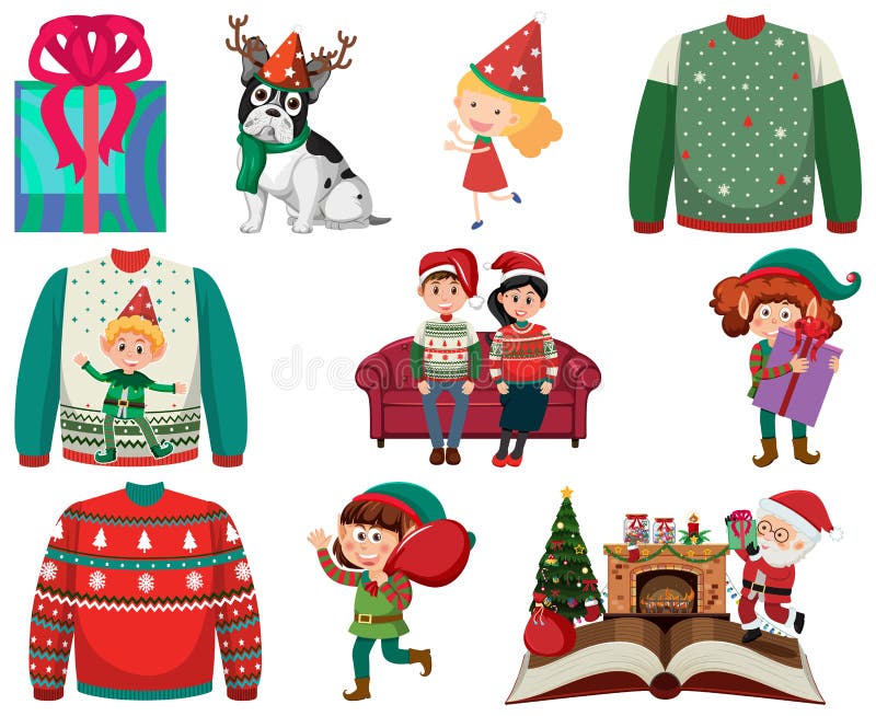 Christmas Characters and Elements Set Stock Vector - Illustration of ...