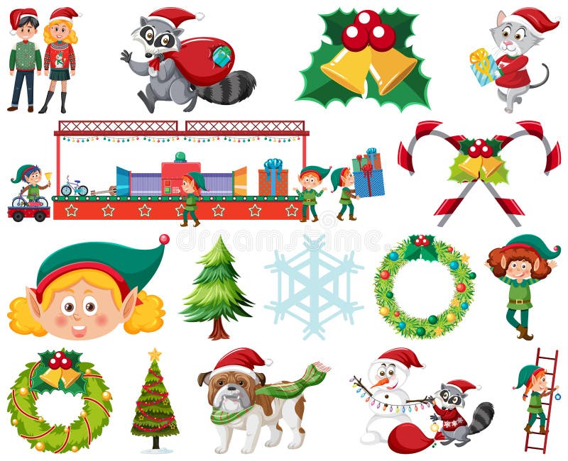 Christmas Characters and Elements Set Stock Vector - Illustration of ...