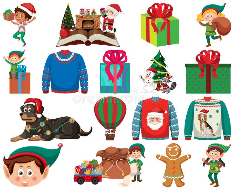 Christmas Characters and Elements Set Stock Vector - Illustration of ...