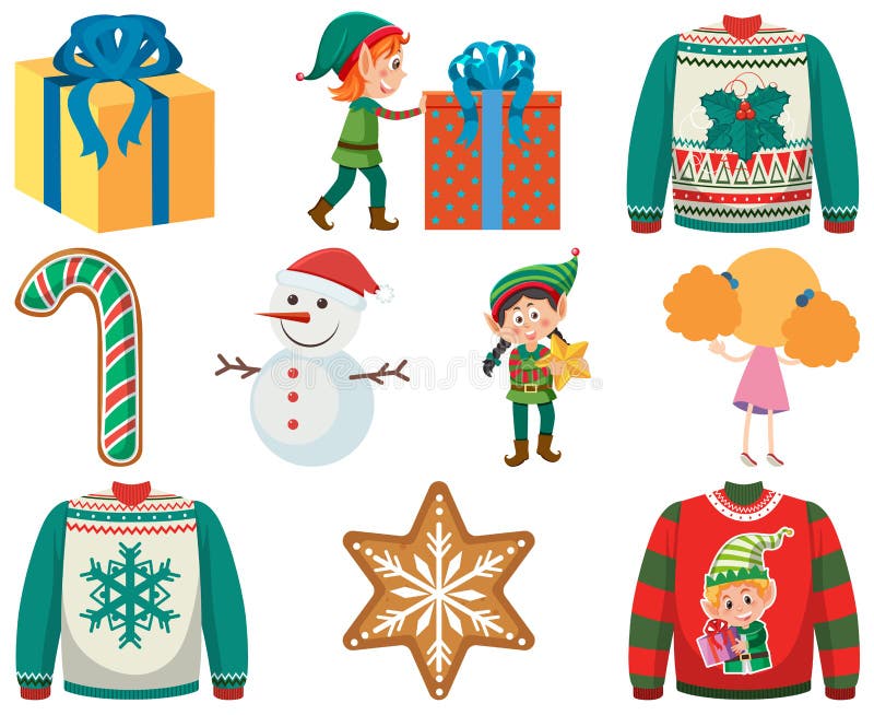Christmas Characters and Elements Set Stock Vector - Illustration of ...