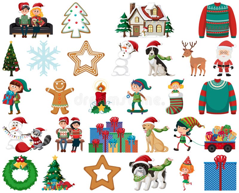 Christmas Characters and Elements Set Stock Vector - Illustration of ...