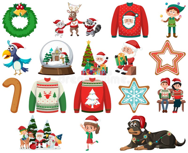 Christmas Characters and Elements Set Stock Vector - Illustration of ...