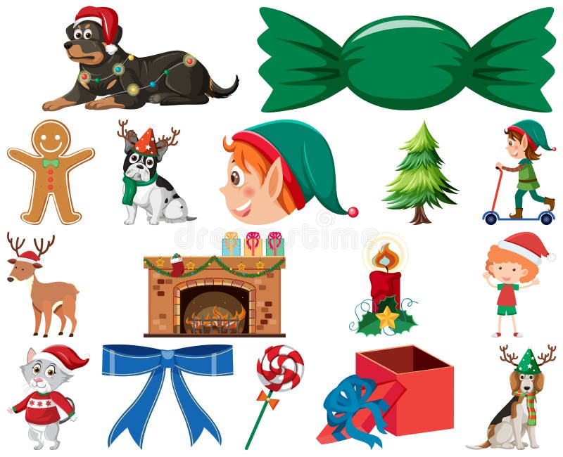 Christmas Characters and Elements Set Stock Vector - Illustration of ...