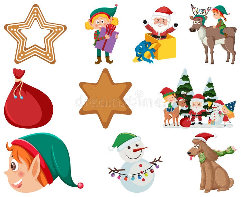 Christmas Characters and Elements Set Stock Vector - Illustration of ...