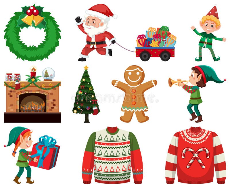 Christmas Characters and Elements Set Stock Vector - Illustration of ...
