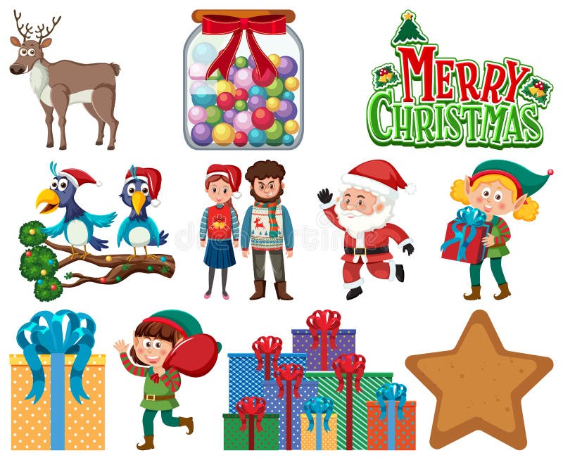 Christmas Characters and Elements Set Stock Vector - Illustration of ...