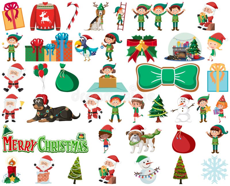 Christmas Characters and Elements Set Stock Vector - Illustration of ...