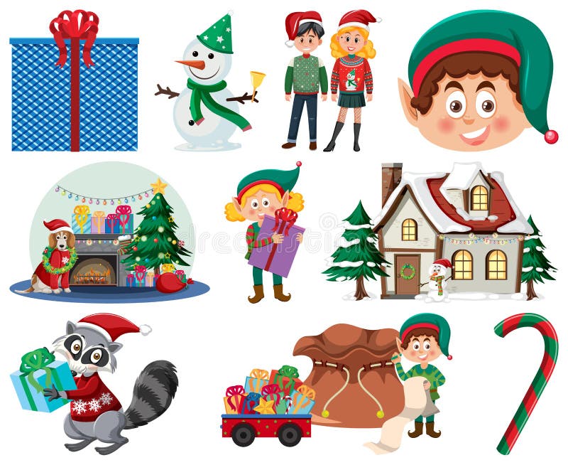 Christmas Characters and Elements Set Stock Vector - Illustration of ...