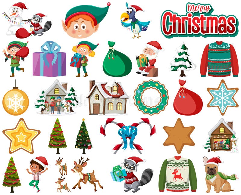 Christmas Characters and Elements Set Stock Vector - Illustration of ...