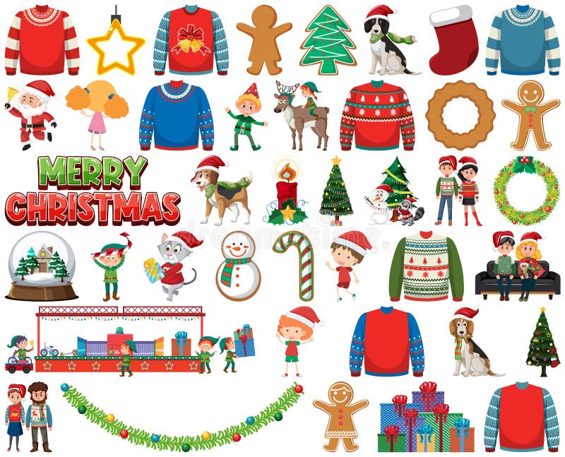 Christmas Characters and Elements Set Stock Vector - Illustration of ...