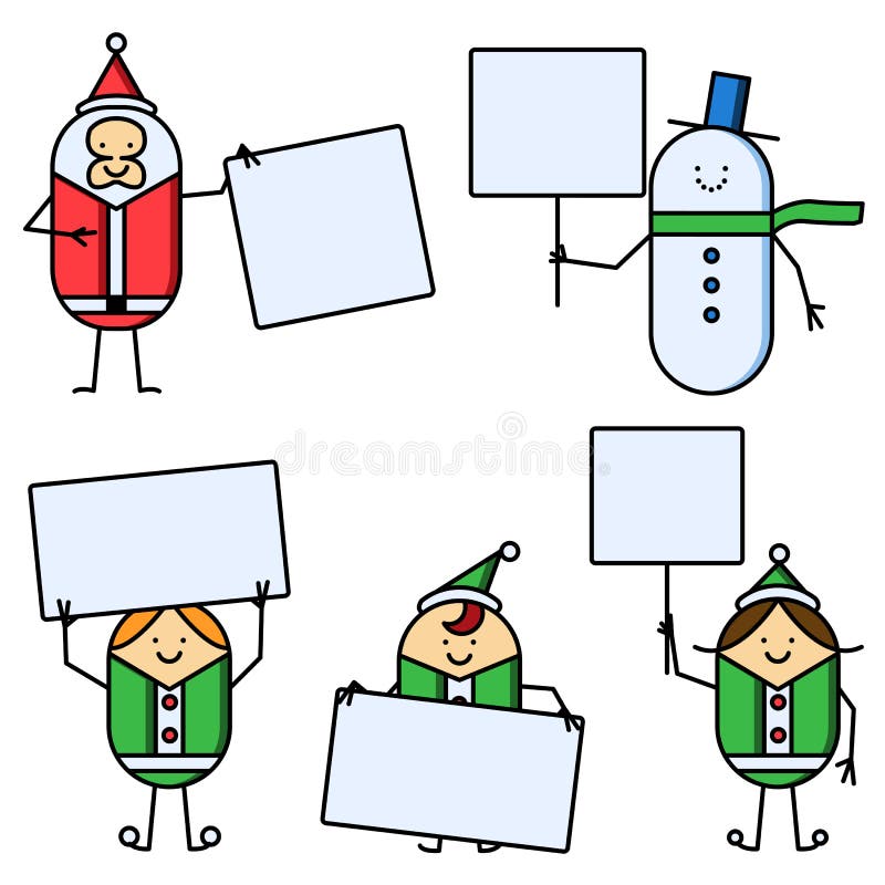 Christmas Characters Holding Signs Stock Vector - Illustration of ...