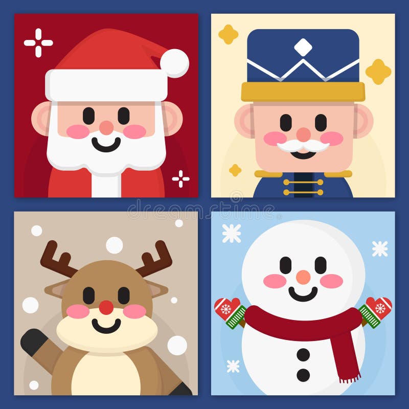 Cute Christmas Cartoon Characters Illustration. Flat Style. Stock ...