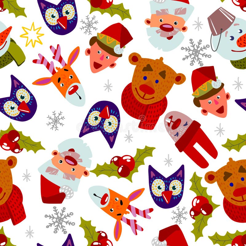Christmas Characters Pattern Stock Vector - Illustration of berries ...