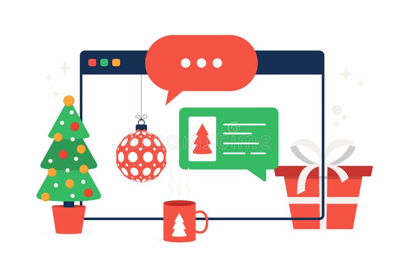 Christmas Chatting on Browser. Chat Messages on Computer Online Vector ...