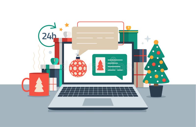 Christmas Chatting on Laptop. Chat Messages on Computer Online Vector ...