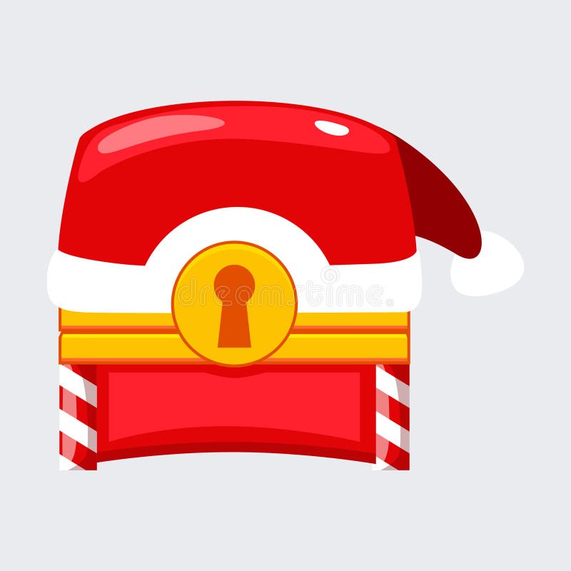 Christmas Chest in Cartoon Style. Red Chest in Hat Stock Vector ...