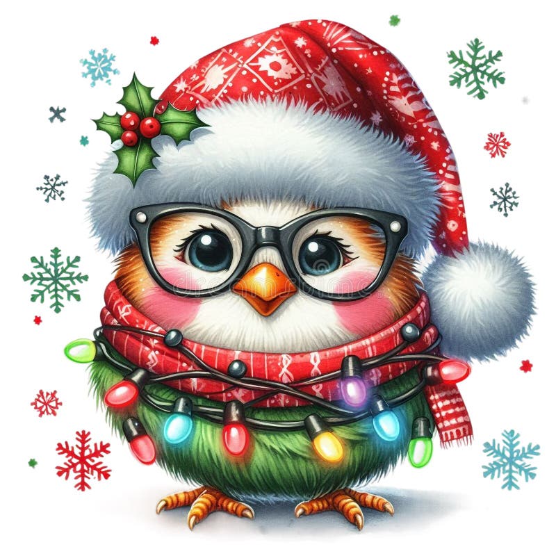 Christmas Chicken Wear Glasses and with Christmas Lights Stock ...