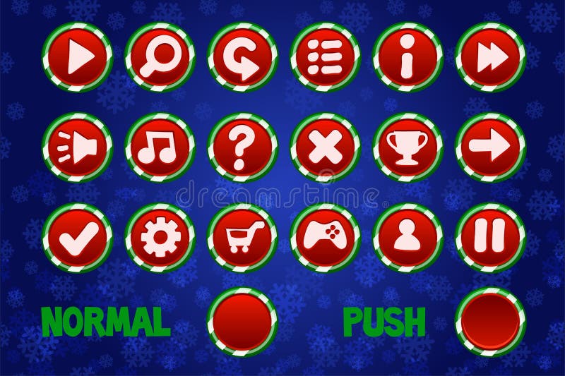 Christmas Buttons for Web and 2D Games UI. Normal and Push Square ...