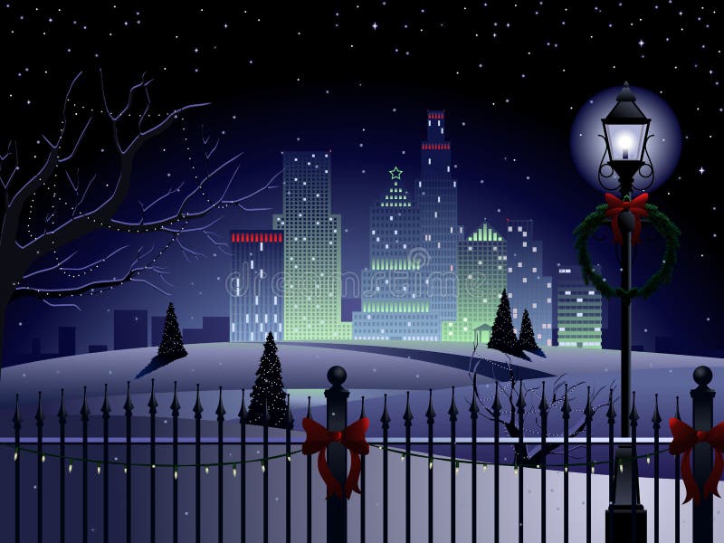 Christmas city landscape stock vector. Illustration of stars - 11458935