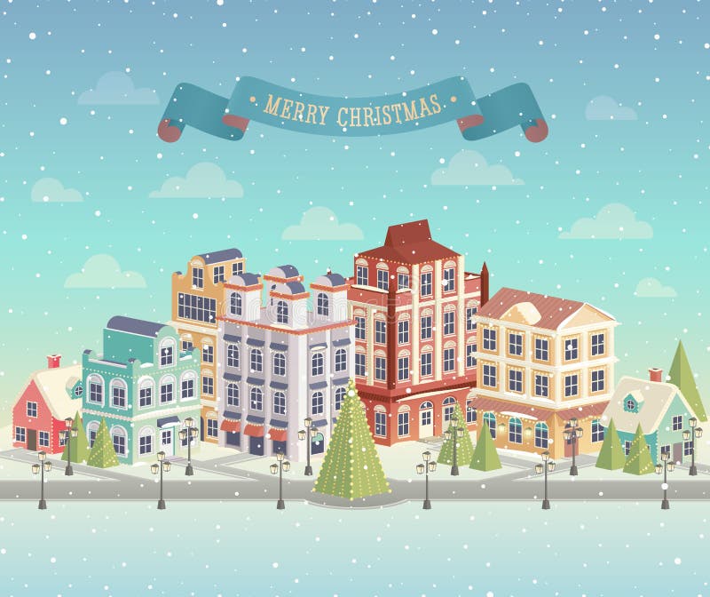 Christmas Cityscape and Snowfall. Stock Vector - Illustration of house ...