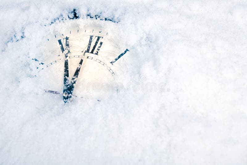 Christmas clock on snow stock photo. Image of open, hours - 82071794
