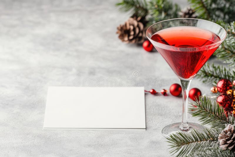 Christmas Cocktail in Glass and a Blank Card. Ai Generated Stock Image ...