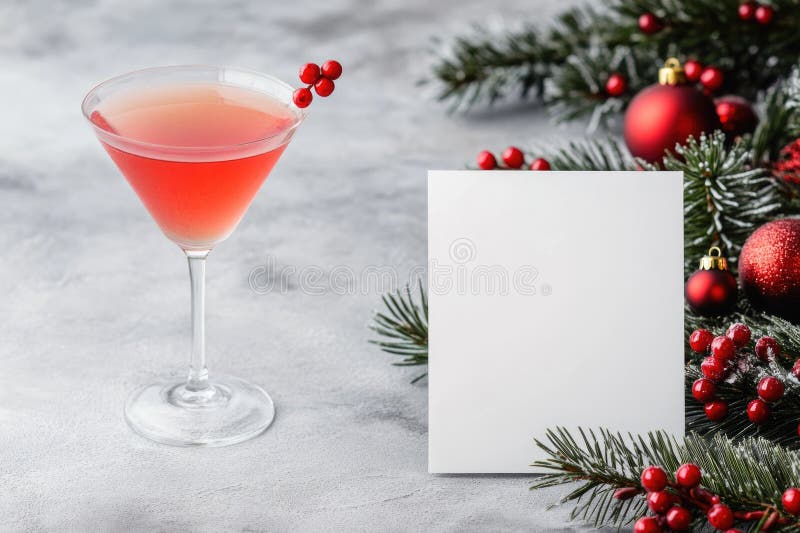 Christmas Cocktail in Glass and a Blank Card. Ai Generated Stock Photo ...
