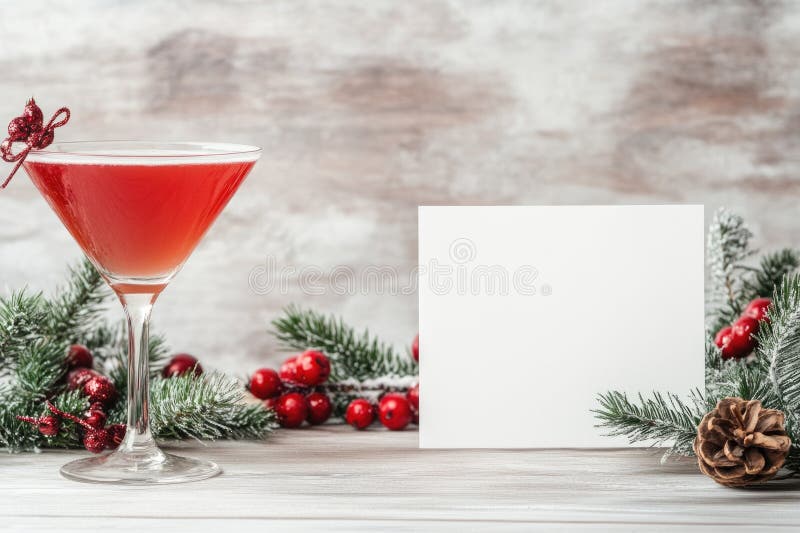 Christmas Cocktail in Glass and a Blank Card. Ai Generated Stock Photo ...