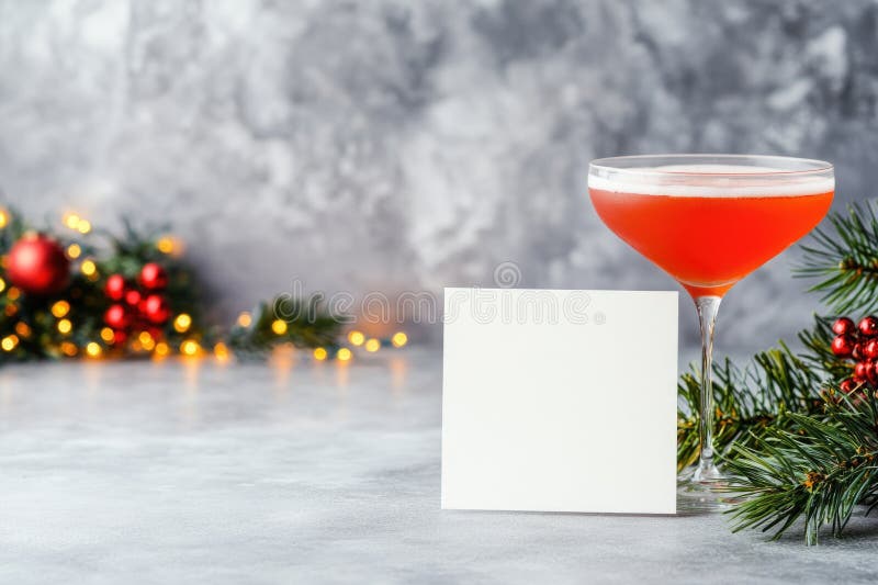 Christmas Cocktail in Glass and a Blank Card. Ai Generated Stock Photo ...