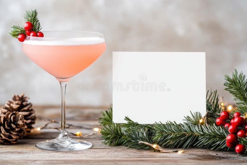 Christmas Cocktail in Glass and a Blank Card. Ai Generated Stock Image ...