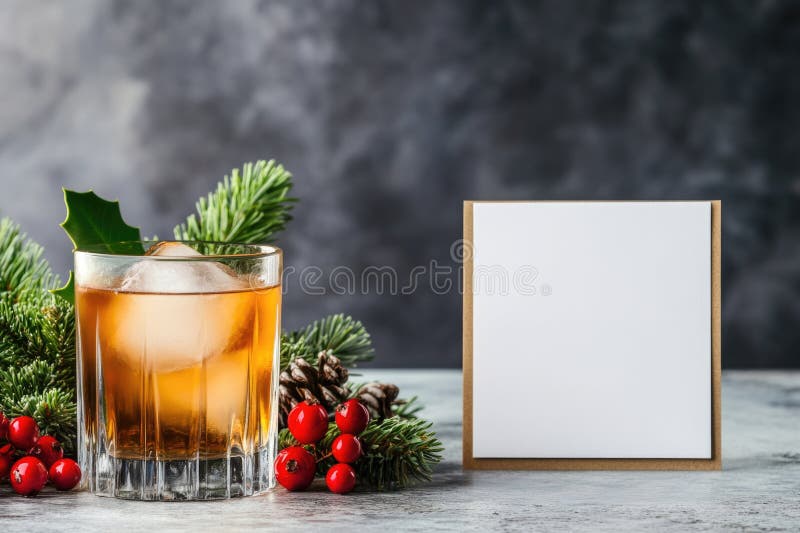 Christmas Cocktail in Glass and a Blank Card. Ai Generated Stock Image ...