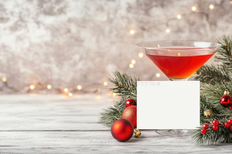 Christmas Cocktail in Glass and a Blank Card. Ai Generated Stock Image ...