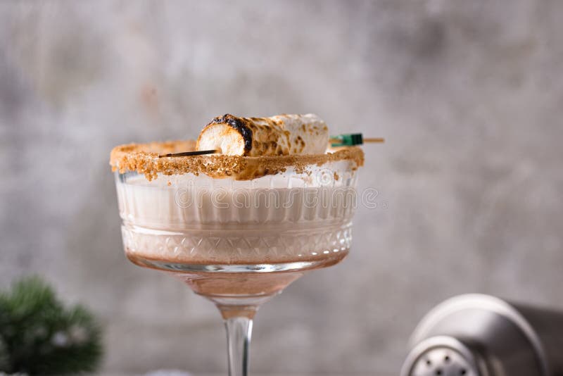 Christmas Cocktail with Toasted Marshmellow Stock Image - Image of ...