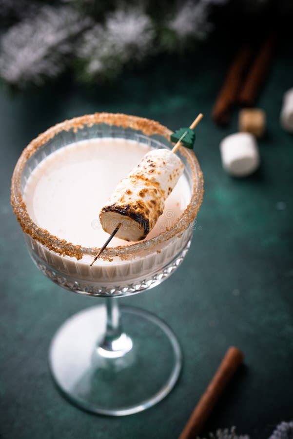 Christmas Cocktail with Toasted Marshmellow Stock Image - Image of ...