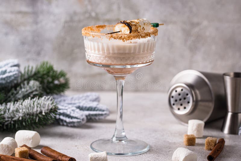 Christmas Cocktail with Toasted Marshmellow Stock Image - Image of ...