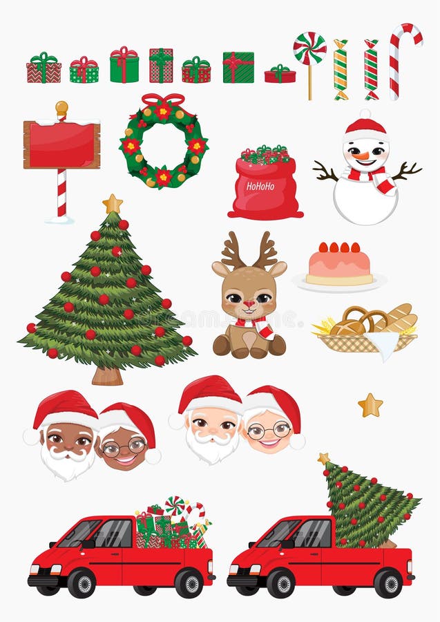 Christmas Collection of Decorative Winter Elements Cartoon Vector Stock ...