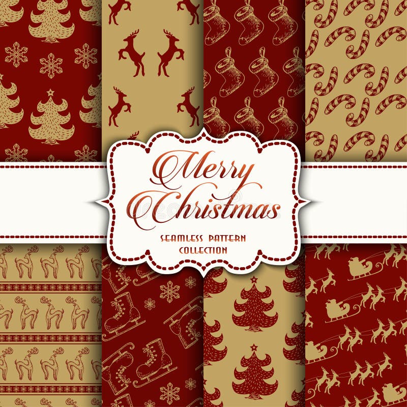 Christmas Collection of Seamless Patterns with Red and Golden Colors ...