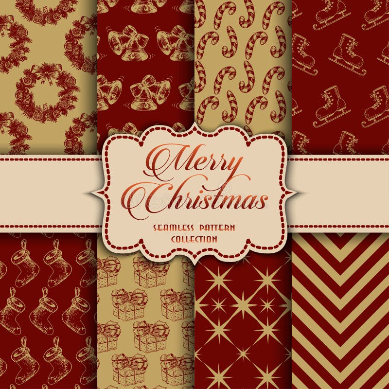 Christmas Collection of Seamless Patterns with Red and Golden Colors ...