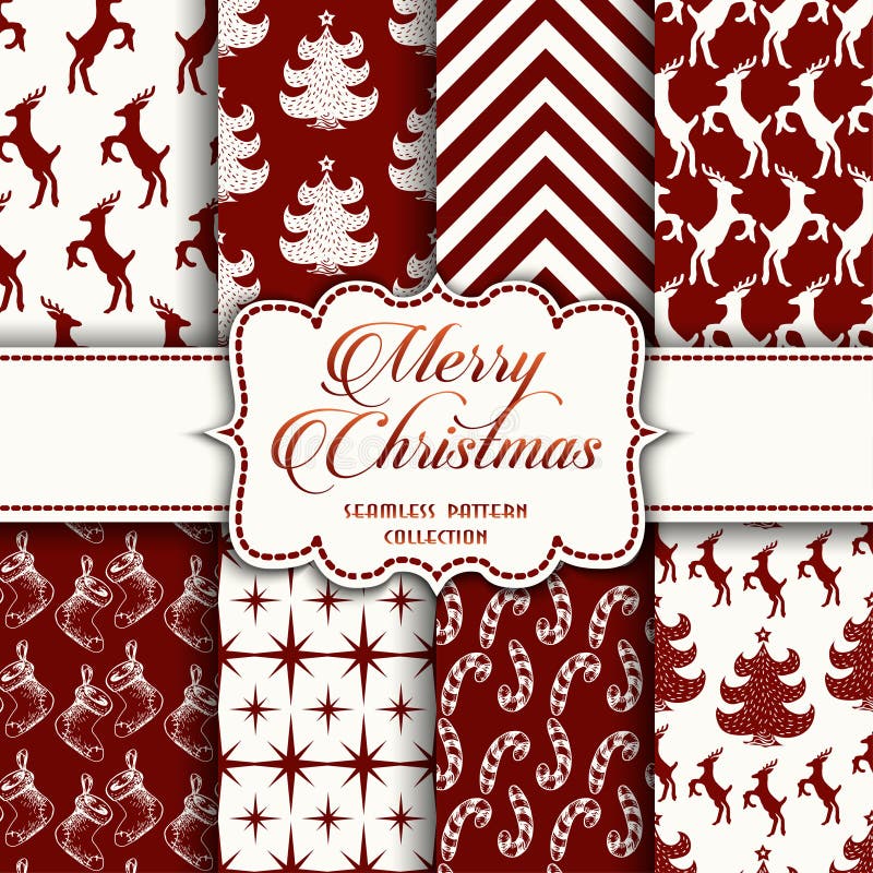Christmas Collection of Seamless Patterns with Red and White Colors ...