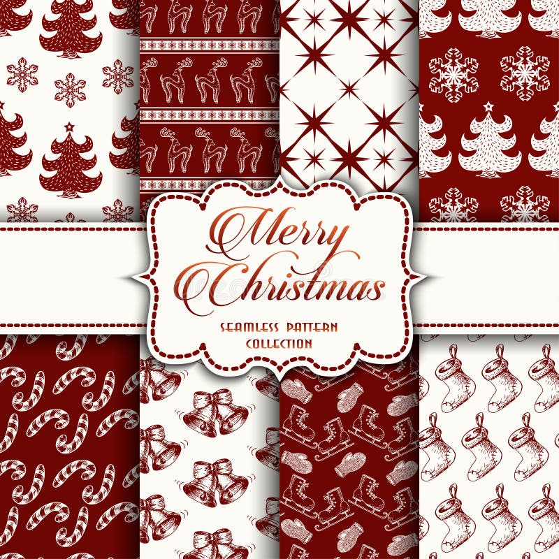 Christmas Collection of Seamless Patterns with Red and White Colors ...