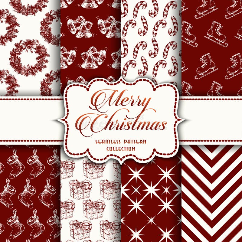 Christmas Collection of Seamless Patterns with Red and White Colors ...