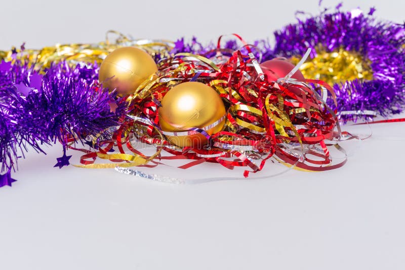 Christmas Color Tinsel Decorations on Table Stock Image - Image of ...