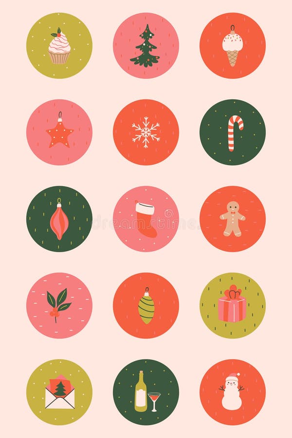 Christmas Colored Circles with Various Items.Vector Graphics Stock ...